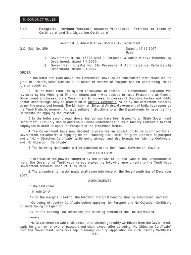 NOC Procedures for Government Employees | PDF | Law