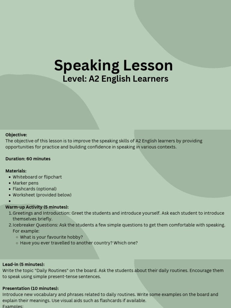 Speaking lesson | PDF