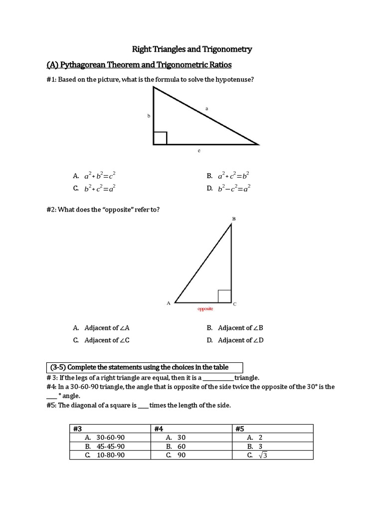 Right Triangles and Trigonometry Practice Test | PDF | Triangle ...