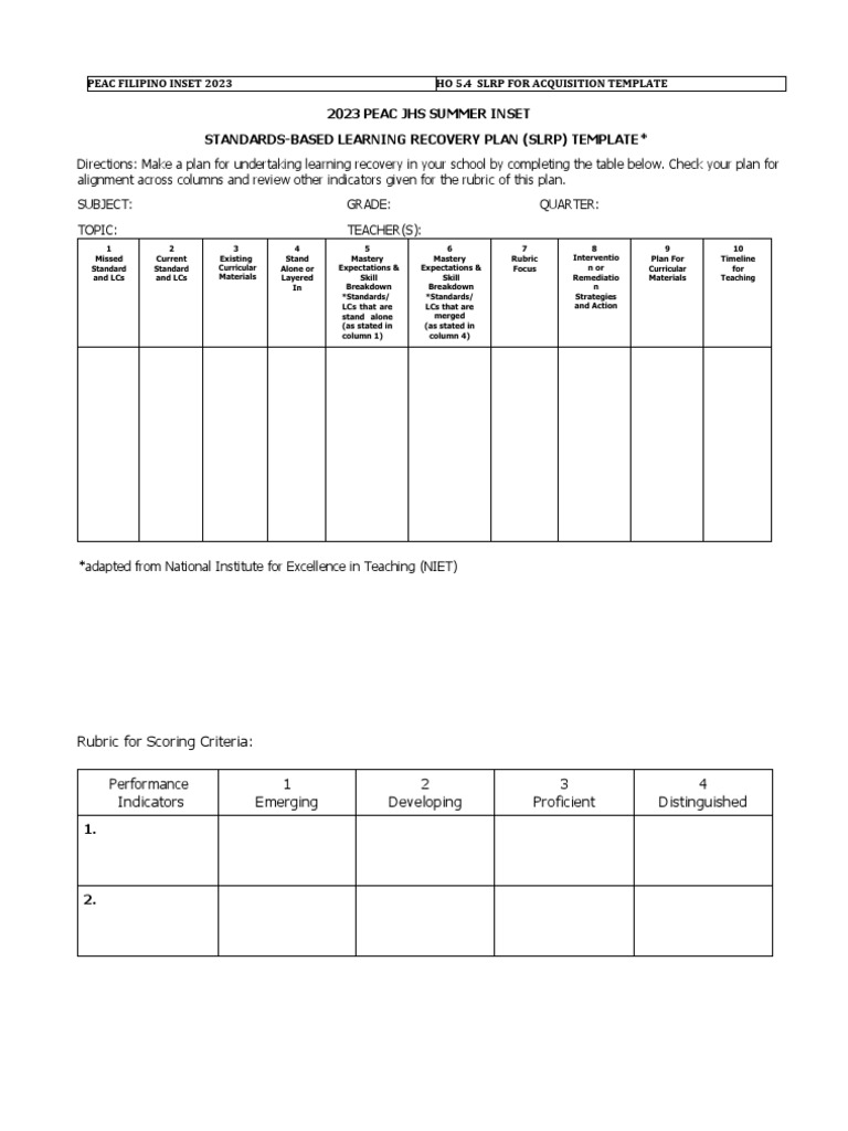 FIL 5.5 SLRP For Acquisition Template | PDF