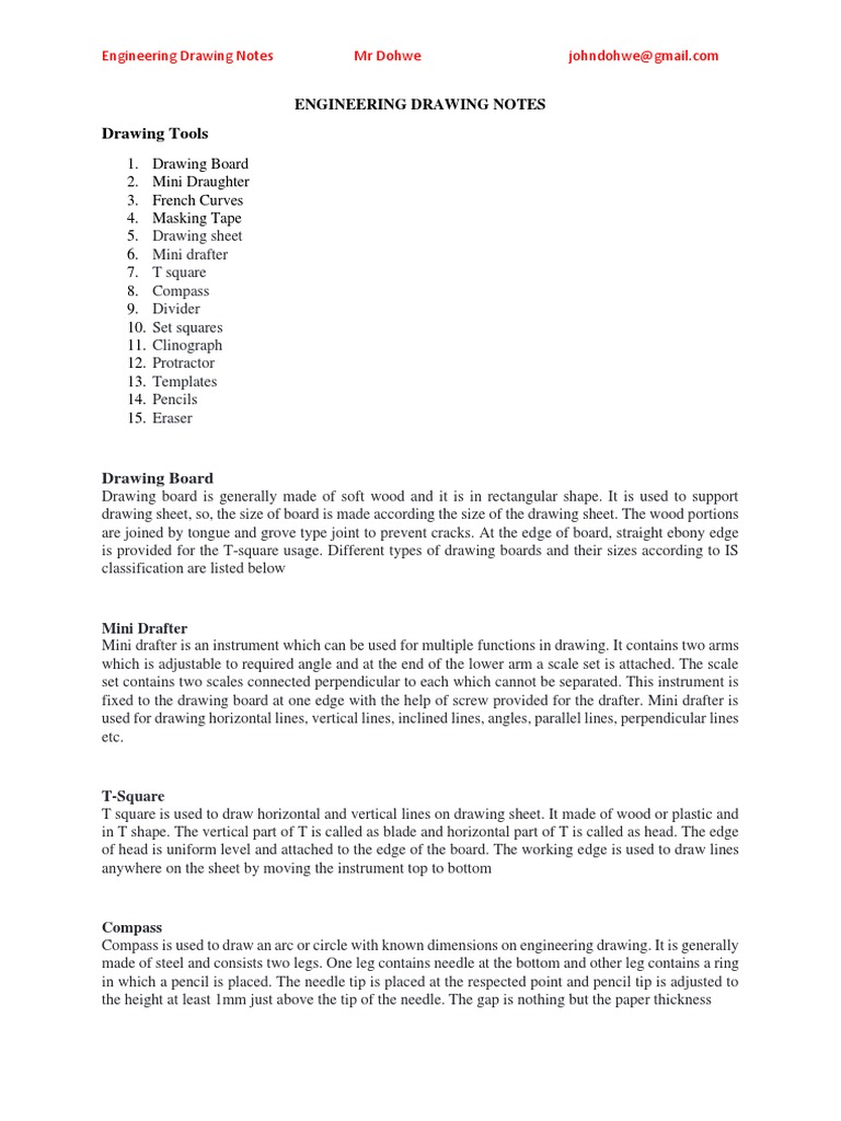 Engineering Drawing Notes | PDF | Drawing | Tools