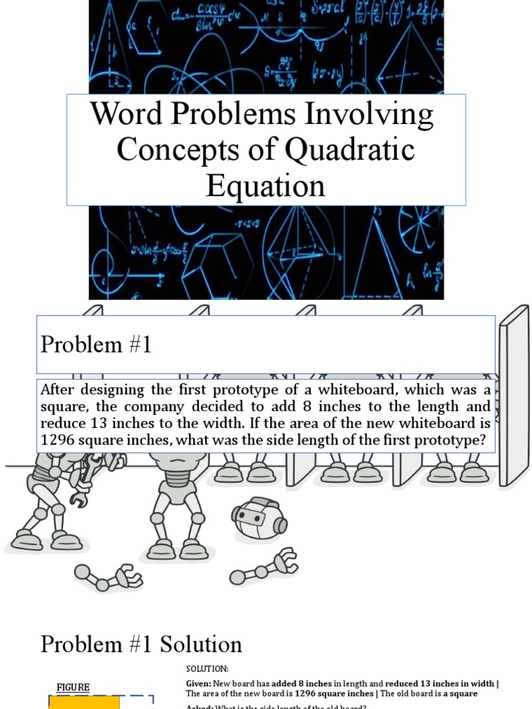 Word Problems Involving Concepts of Quadratic Equation | PDF ...