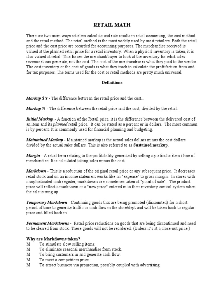Retail Math | PDF
