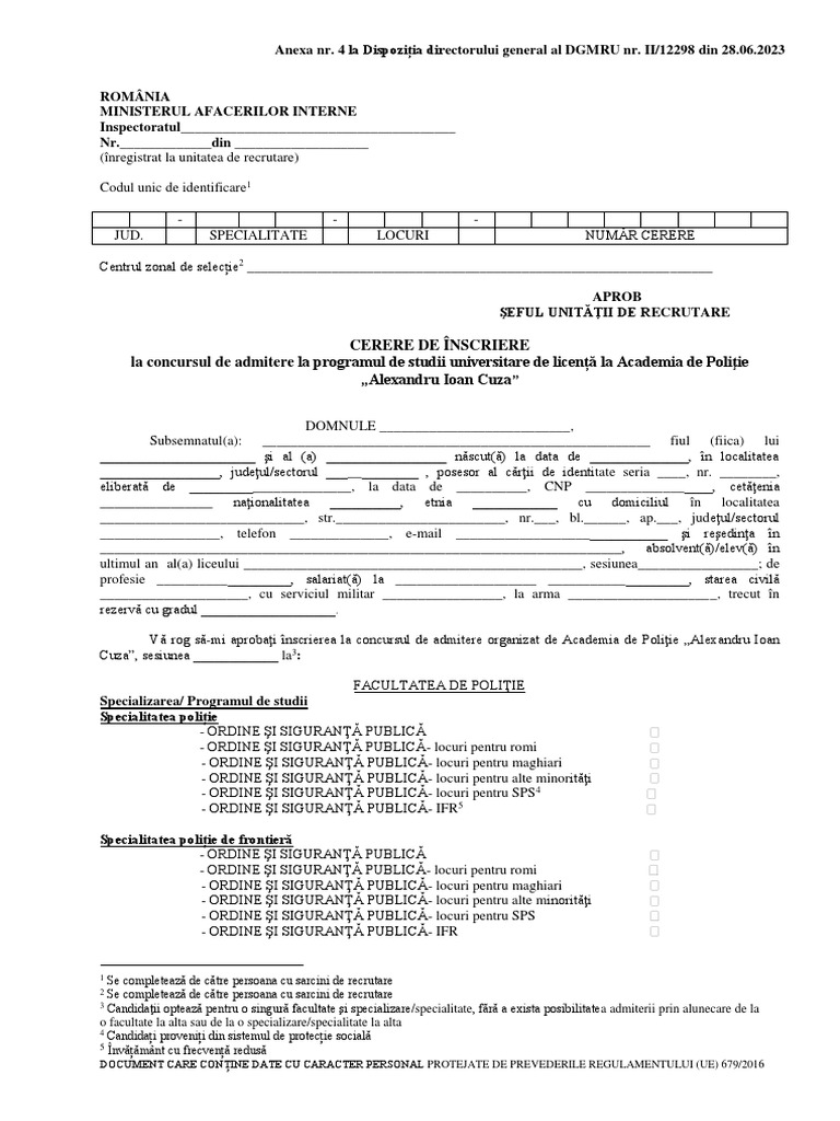 Anexa Nr. 4 Model Cerere Tip de Inscriere Licenta | PDF