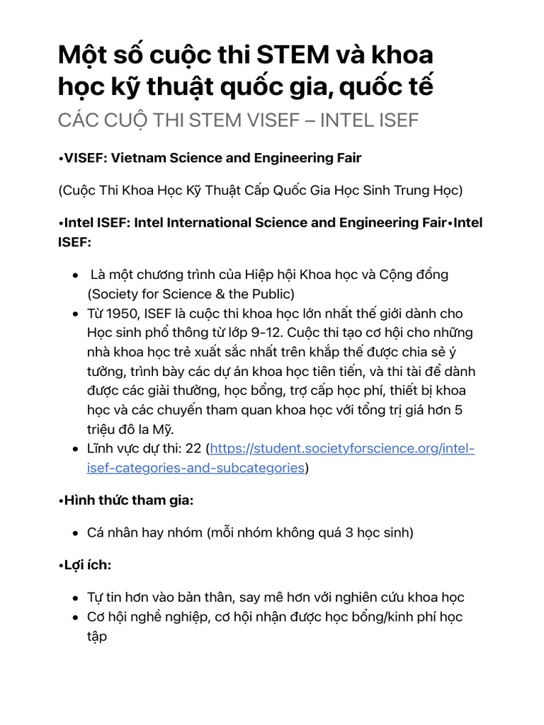 Một số cuộc thi STEM và khoa học kỹ thuật quốc gia, quốc tế | PDF