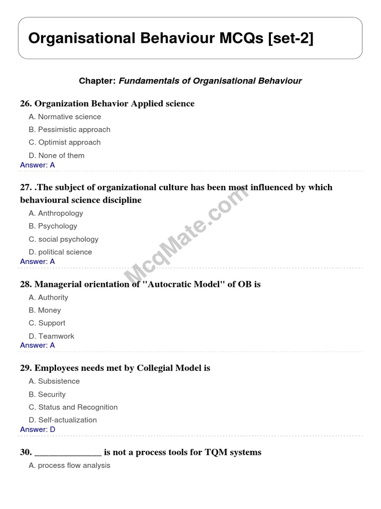 Organisational Behaviour Solved MCQs (Set-2) | PDF | Organizational ... Organisational Behaviour Solved MCQs (Set-2) | PDF | Organizational ...