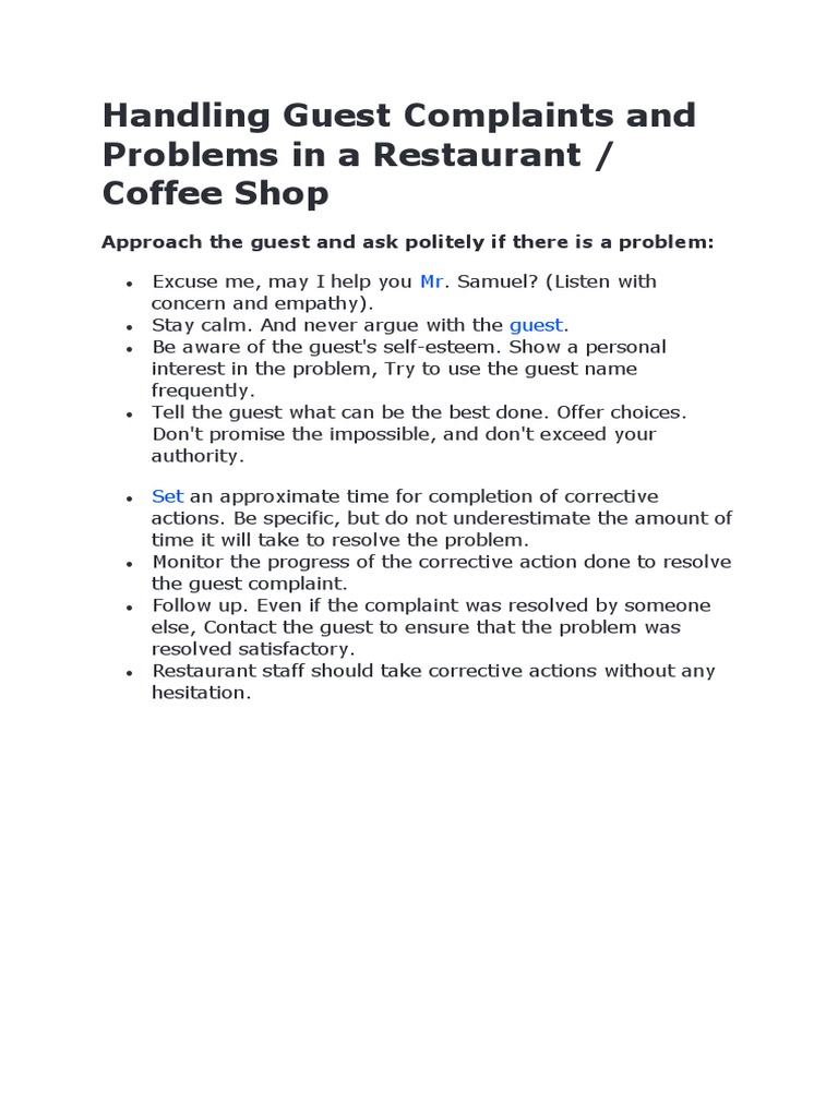 Handling Guest Complaints and Problems in A Restaurant | PDF | Restaurants | Cuisine