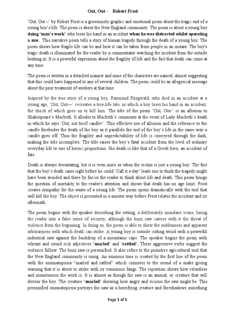 Out, Out - Robert Frost | PDF | Poetry