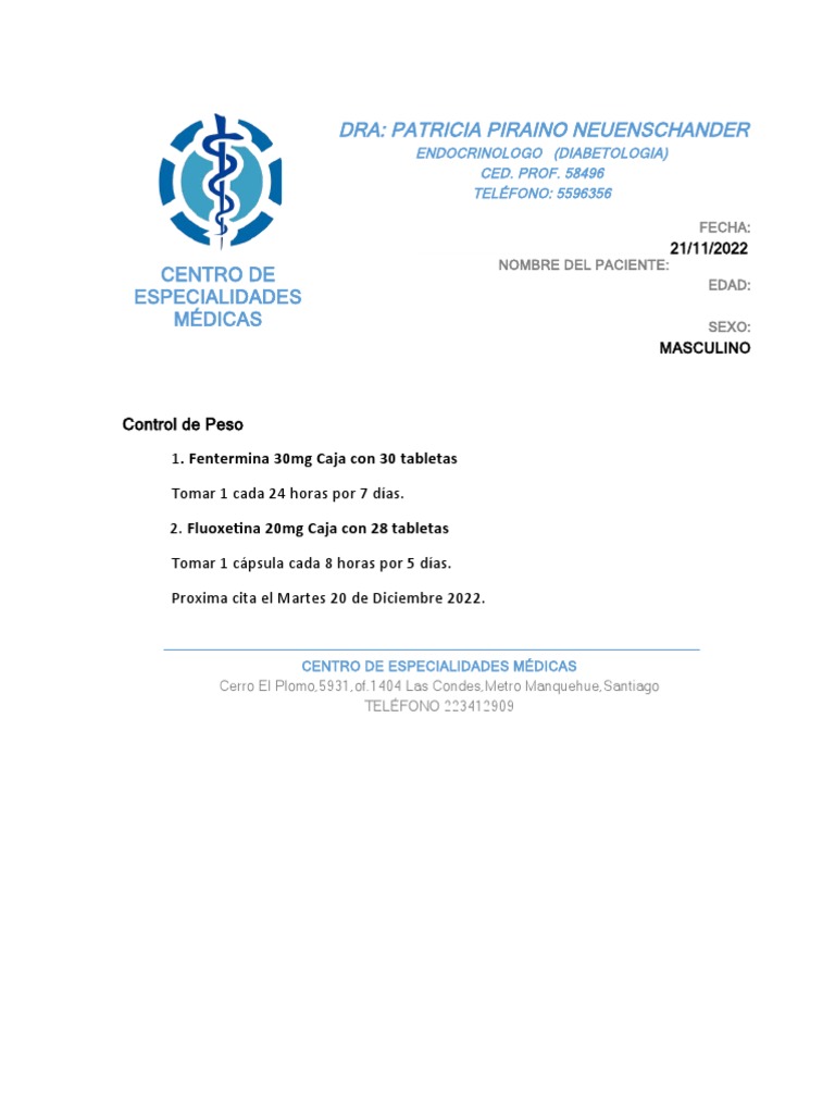 Receta Médica: Fentermina y Fluoxetina | PDF | Relaciones personales ...