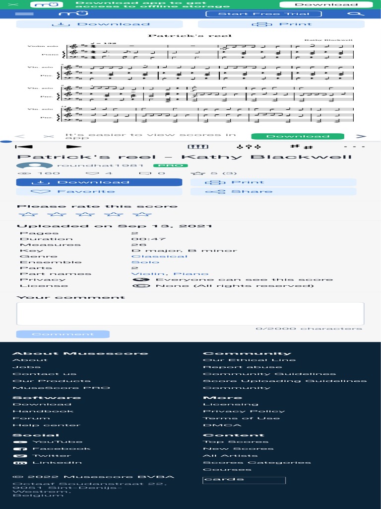 Patrick's Reel - Kathy Blackwell Sheet Music For Piano, Violin (Solo) | PDF