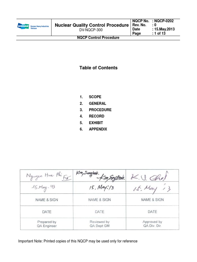 NQCP-0202 - NQCP Control Procedure | PDF