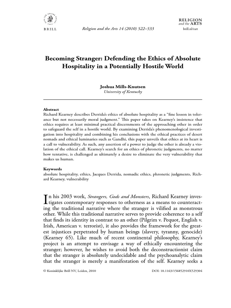Defending The Ethics of Absolute Hospitality in A Potentially Hostile ...