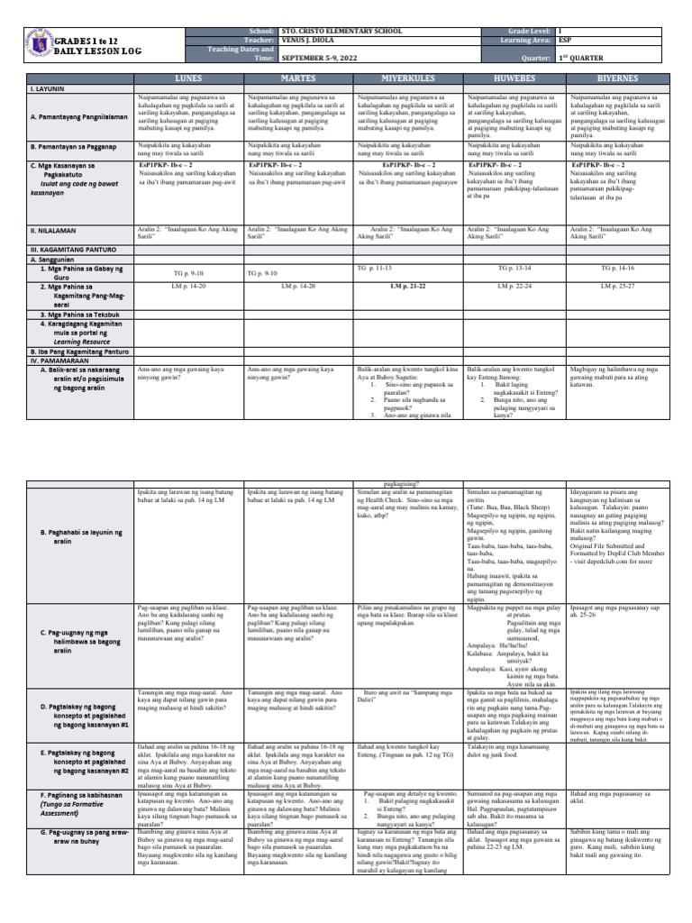 DLL Esp-1 Q1 W2 | PDF