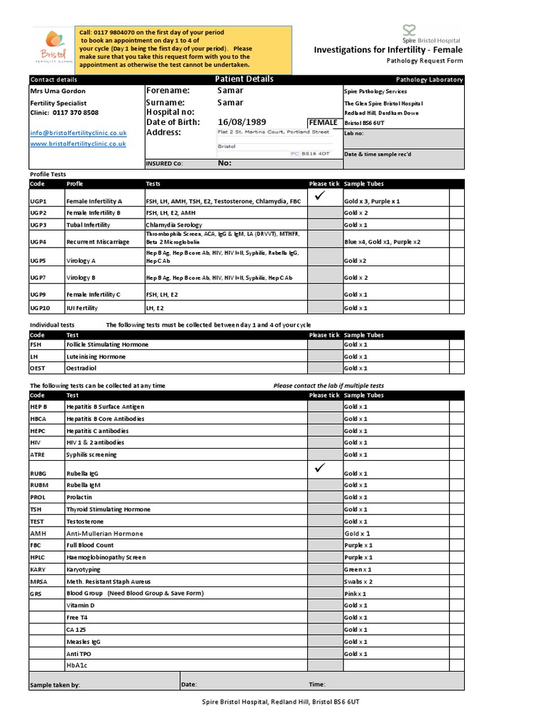 Samar Samar Package 6 & 7 Blood Test Request Form FEMALE 5 | Download ...