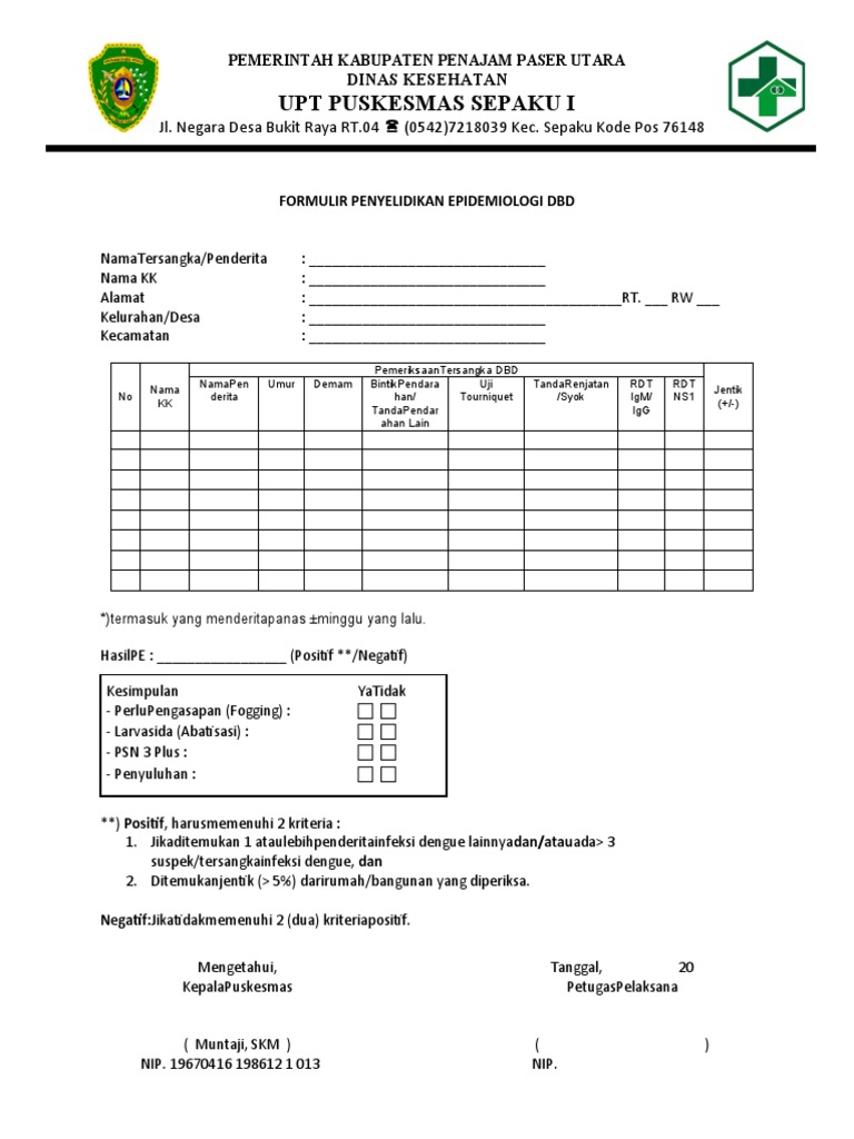 Formulir Penyelidikan Epidemiologi DBD | PDF