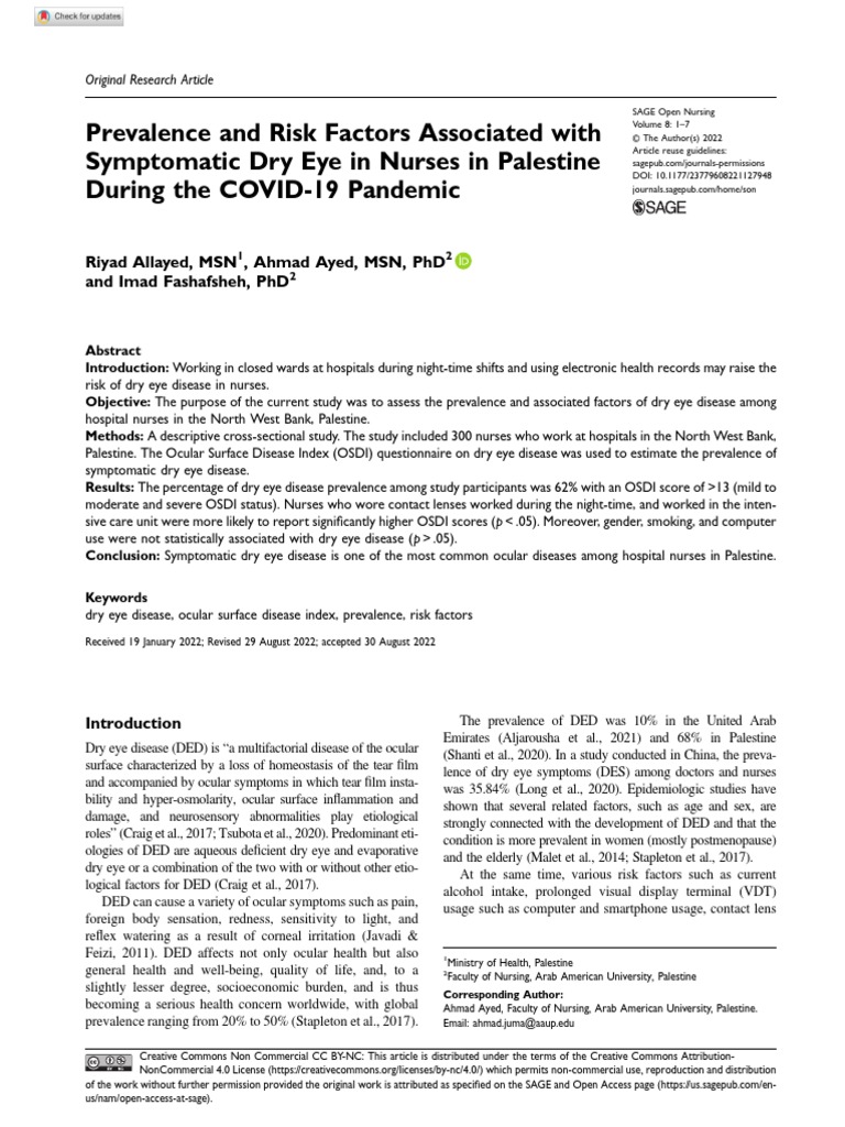 Prevalence and Risk Factors Associated With Symptomatic Dry Eye in ...