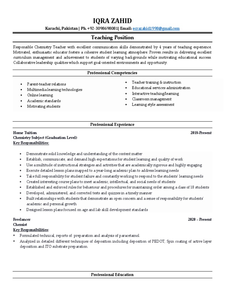 CV Iqra Zahid 4 | PDF | Educational Technology | Lesson Plan