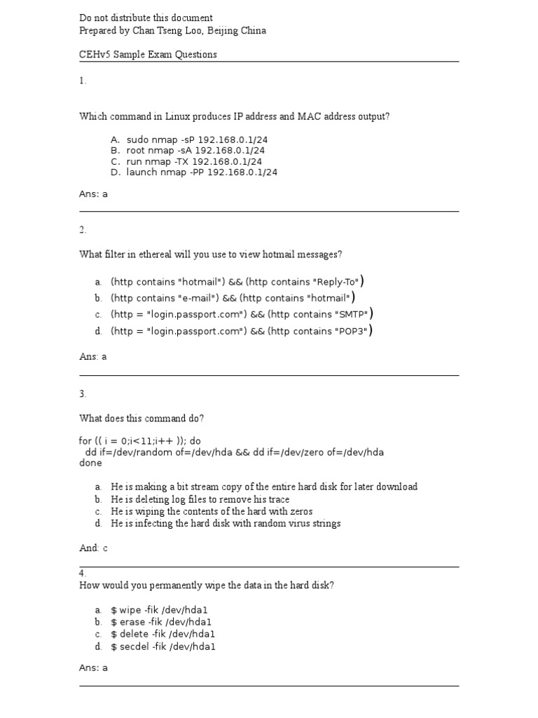 CEH v5 Exam Study Guide1 | PDF | Transmission Control Protocol | Port ...