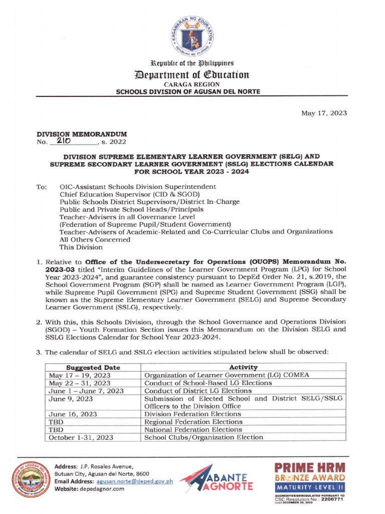 6465a09967833400153d5011 - DM210s2023 - Division Supreme Elementary ...