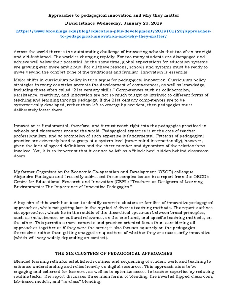 Approaches To Pedagogical Innovation and Why They Matter | PDF ...