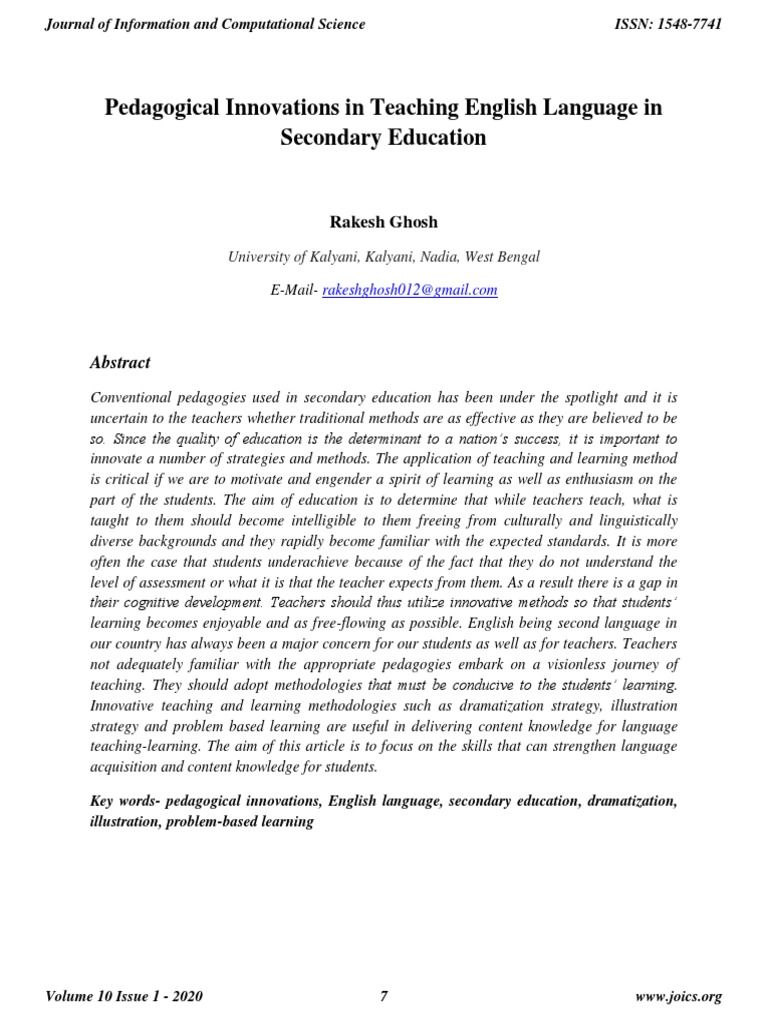 Pedagogical Innovations in Teaching English Language in Secondary Education | PDF