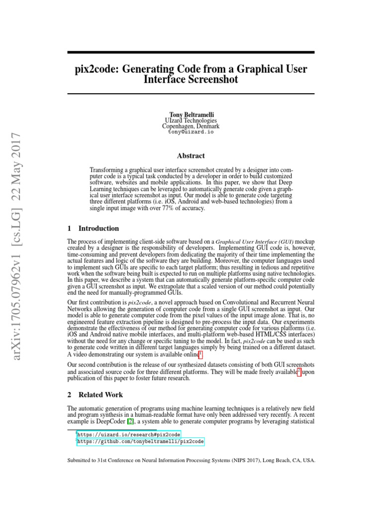 Pix2code Generating Code From A Graphical User Int | PDF | Graphical User Interfaces | Deep Learning