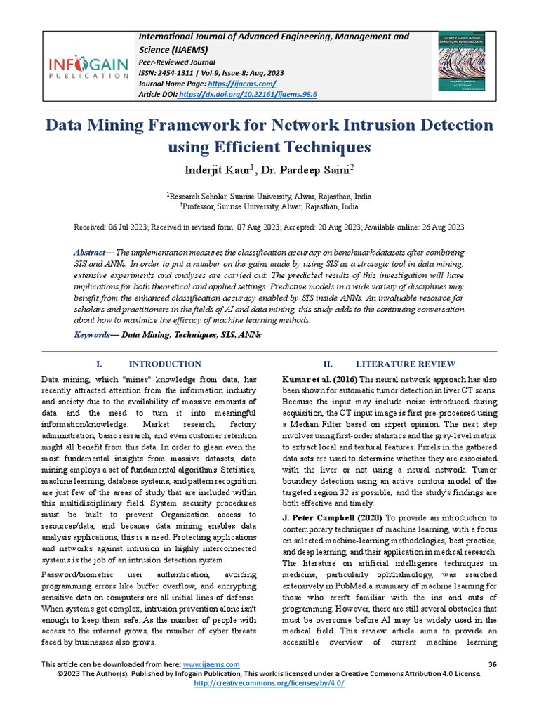 Data Mining Framework For Network Intrusion Detection Using Efficient
