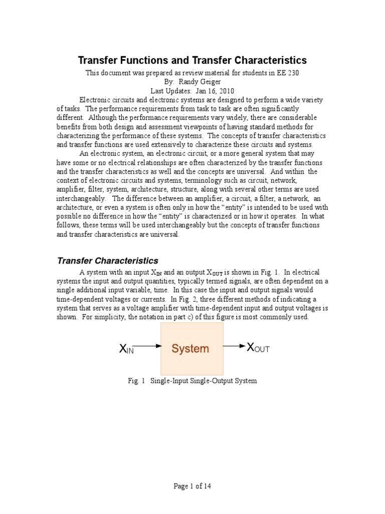 Transfer Functions and Transfer Characteristics | PDF | Laplace Transform | Electrical Network