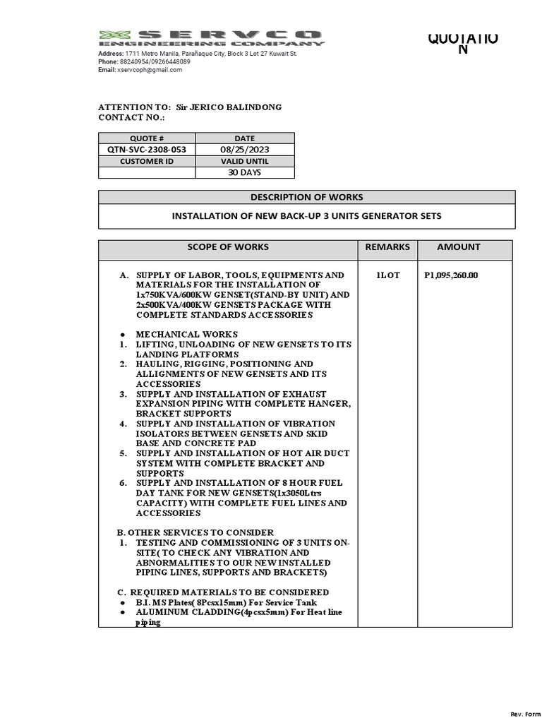 Genset Installation | PDF | Building Engineering | Manufactured Goods