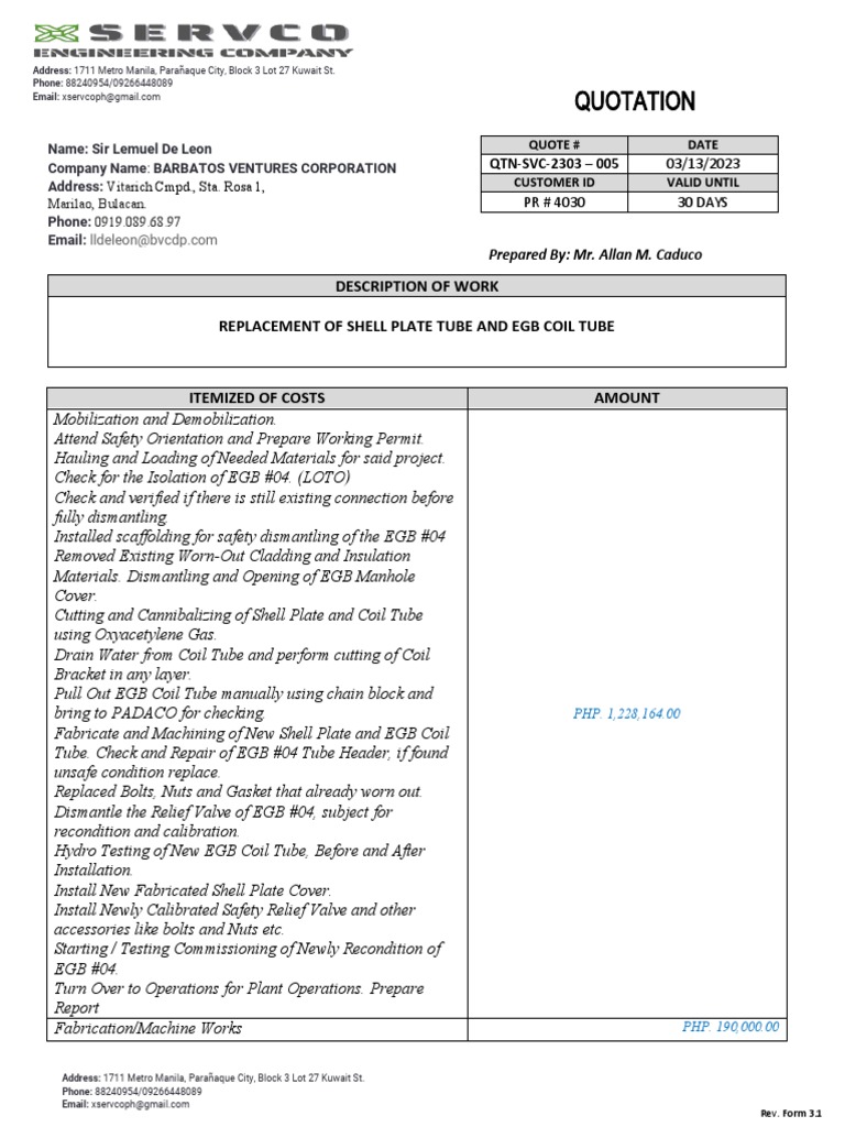 Quotation Form | PDF