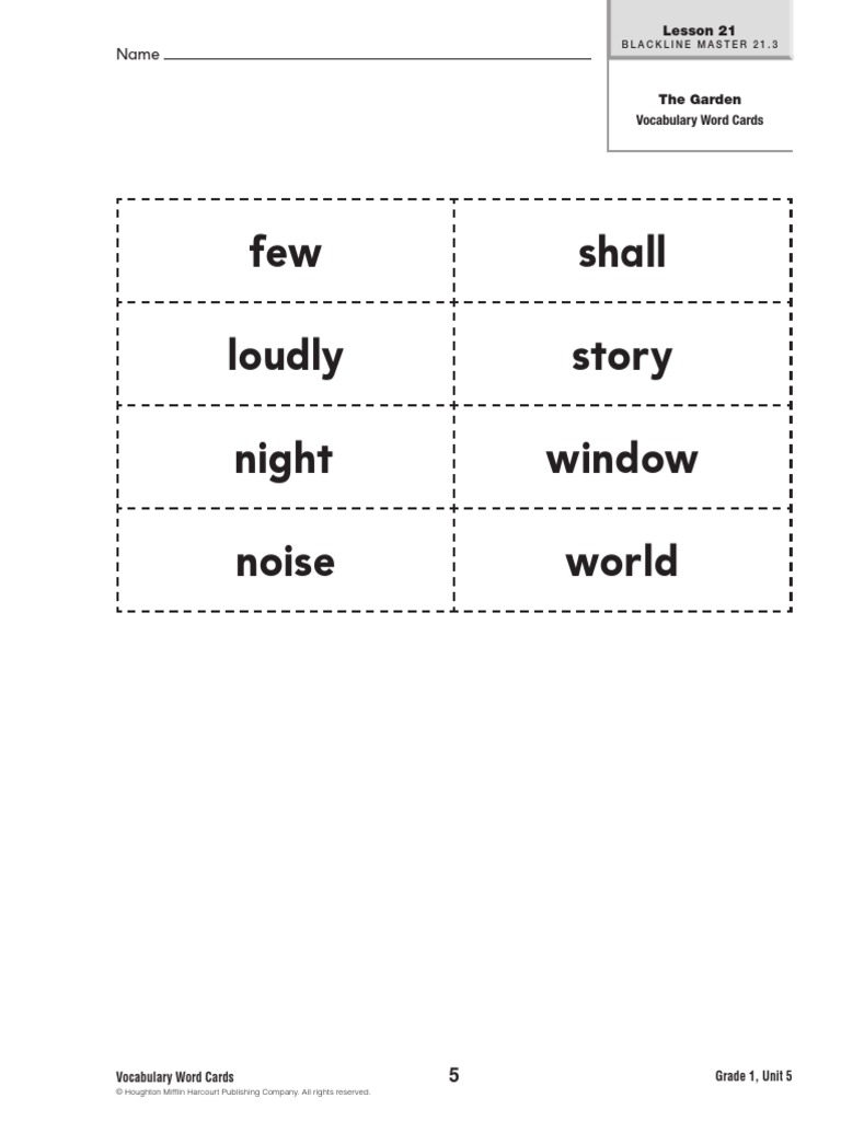 Few Shall Loudly Story Night Window Noise World: Vocabulary Word Cards ...
