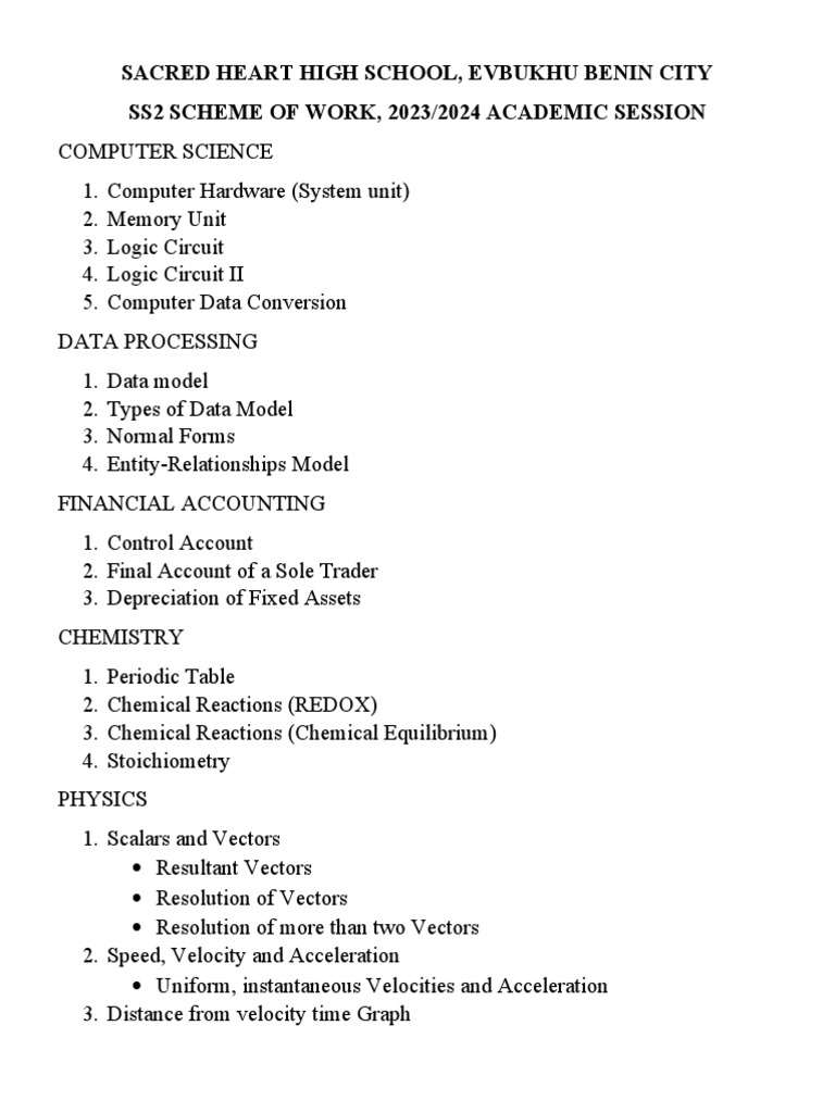 Ss2 Scheme of Work and Assignment-1 | PDF | Word | English Language