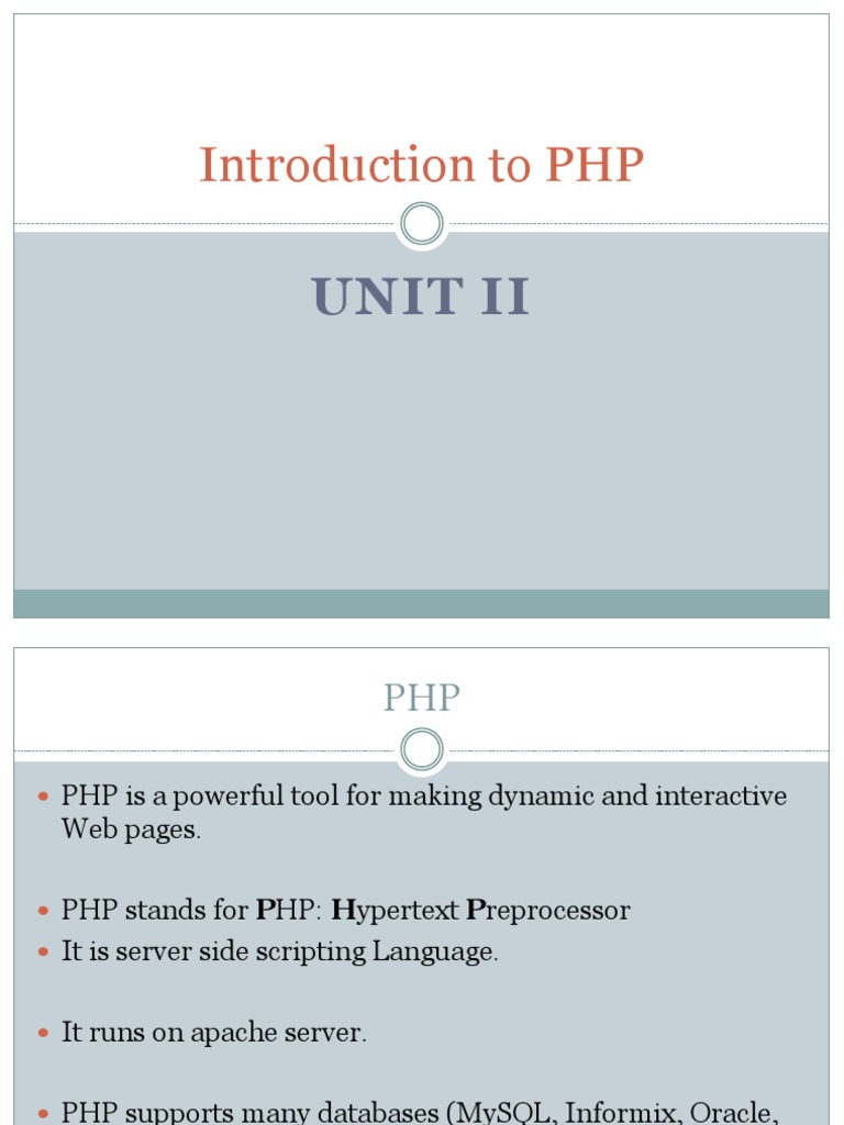 PHP - Introduction UNIT 2PART 1 | PDF | Php | Dynamic Web Page