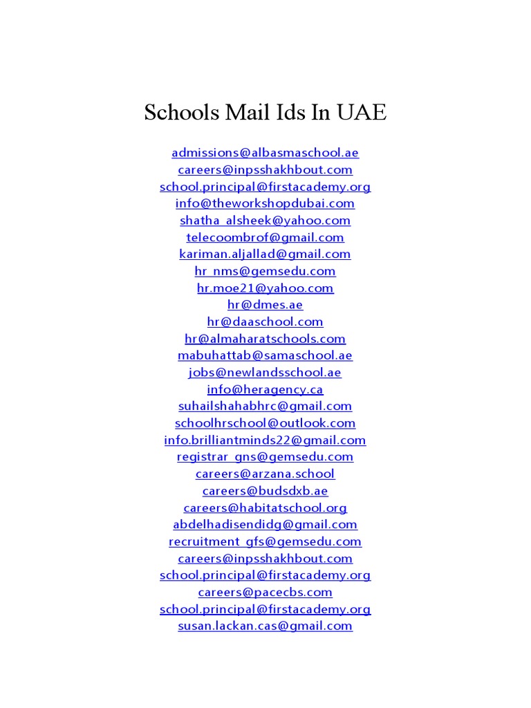 Schools Mail Ids in UAE | PDF