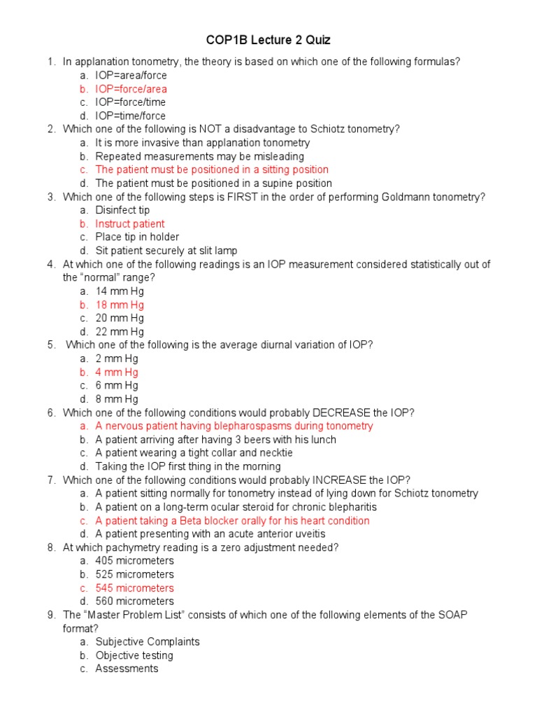 Lecture 2 Quiz | PDF | Facial Features | Vision