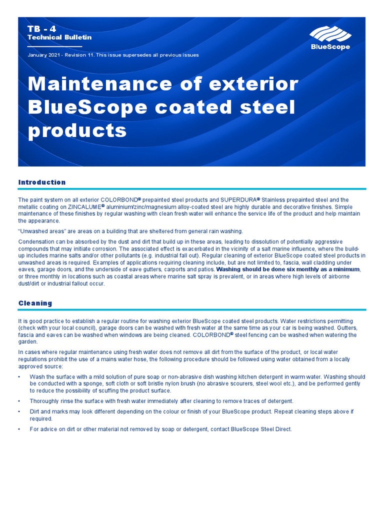 TB 4 - Maintenance of Exterior BlueScope Coated Steel Products Jan 2021 | PDF