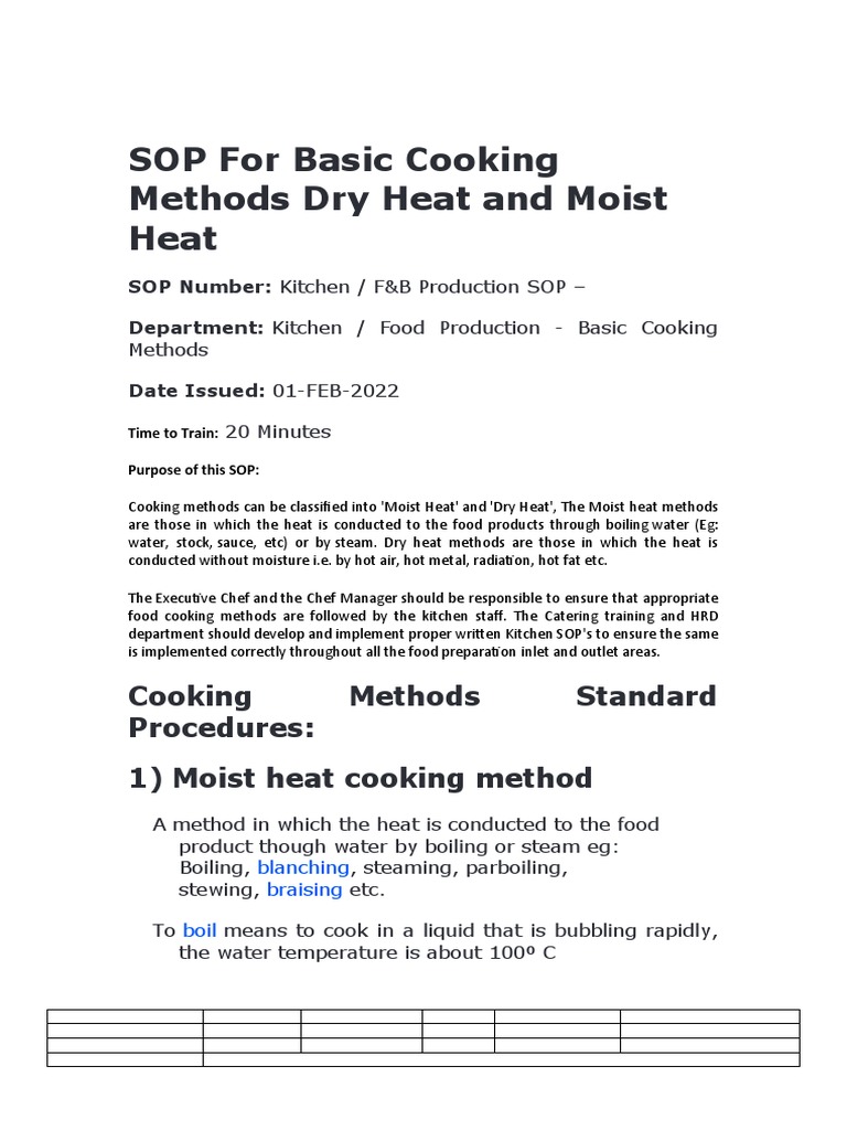 AK - SOP Basic Cooking Method | PDF