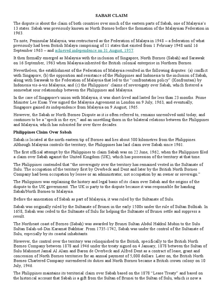 Sabah Claim | PDF