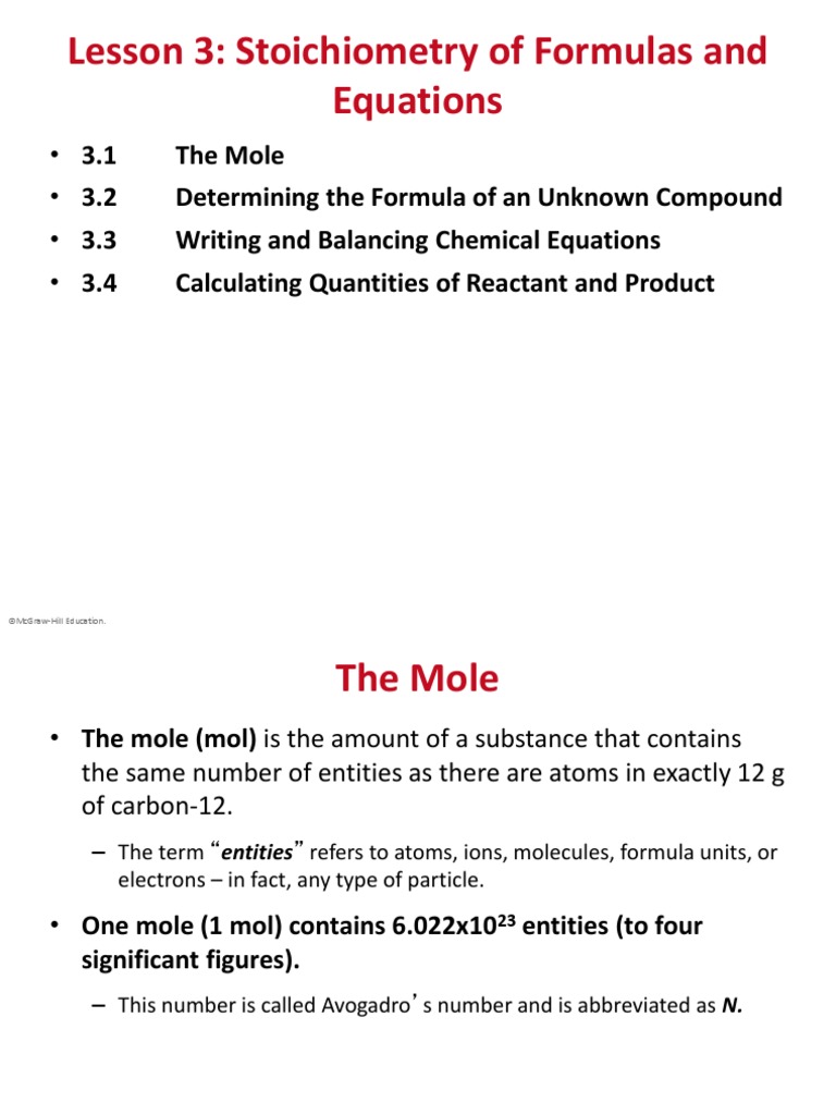 General Chemistry 1 - Lesson 3 (Stoichiometry of Formulas and Equations) | PDF