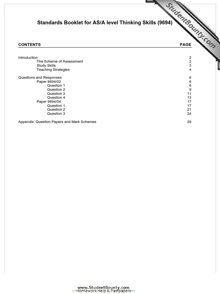 9694 Thinking Skills Standards Booklet | PDF | Critical Thinking ...