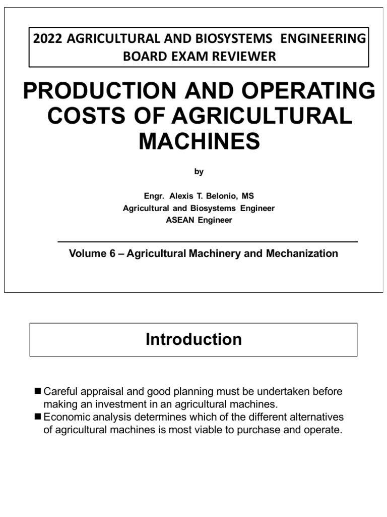 AMM - Chap 13 - Production and Operating Cost of Ag Machines | PDF ...