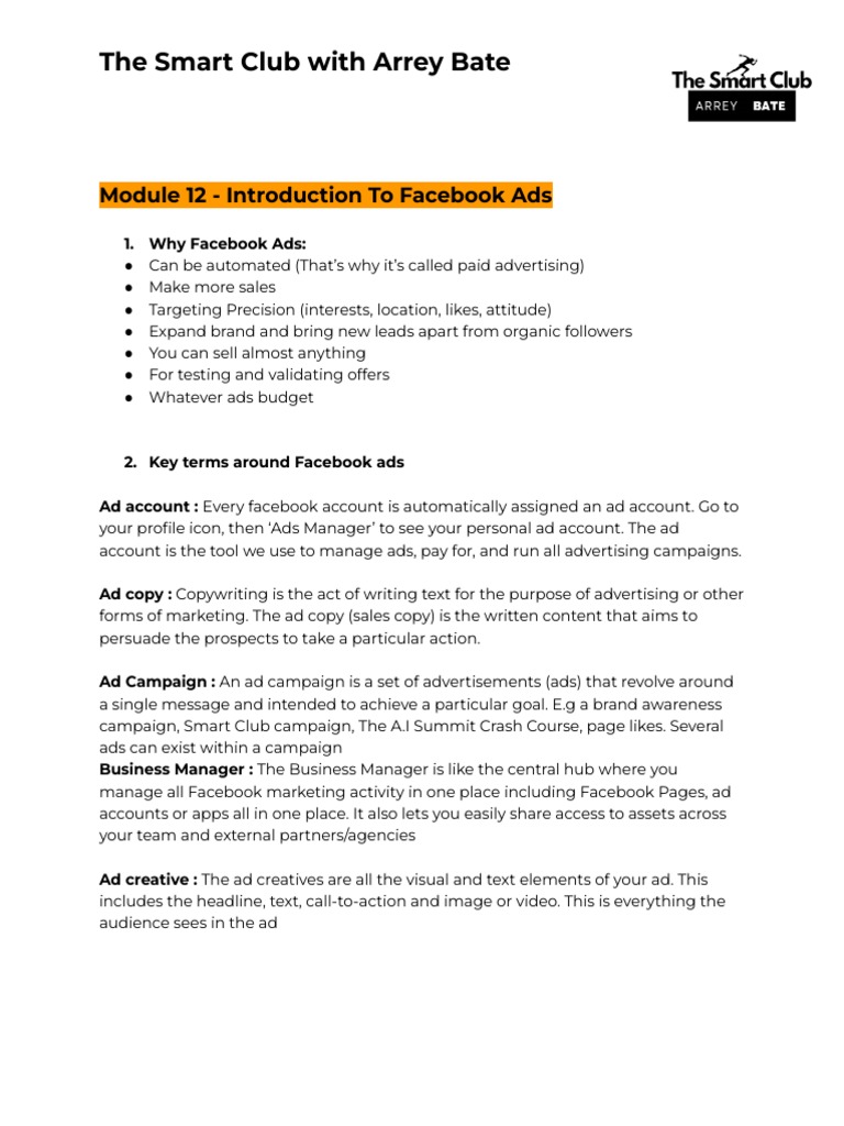 Introduction To Facebook Ads | PDF | Advertising | Facebook