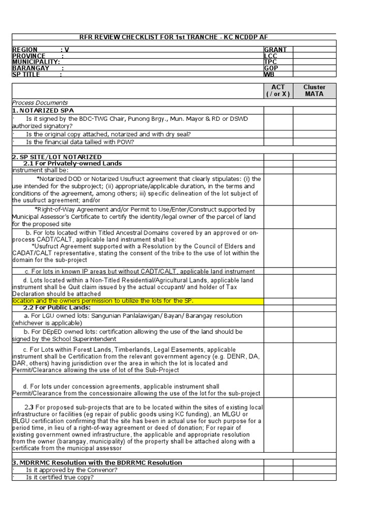 RFR Checklist for NCDDP AF | PDF | Economies