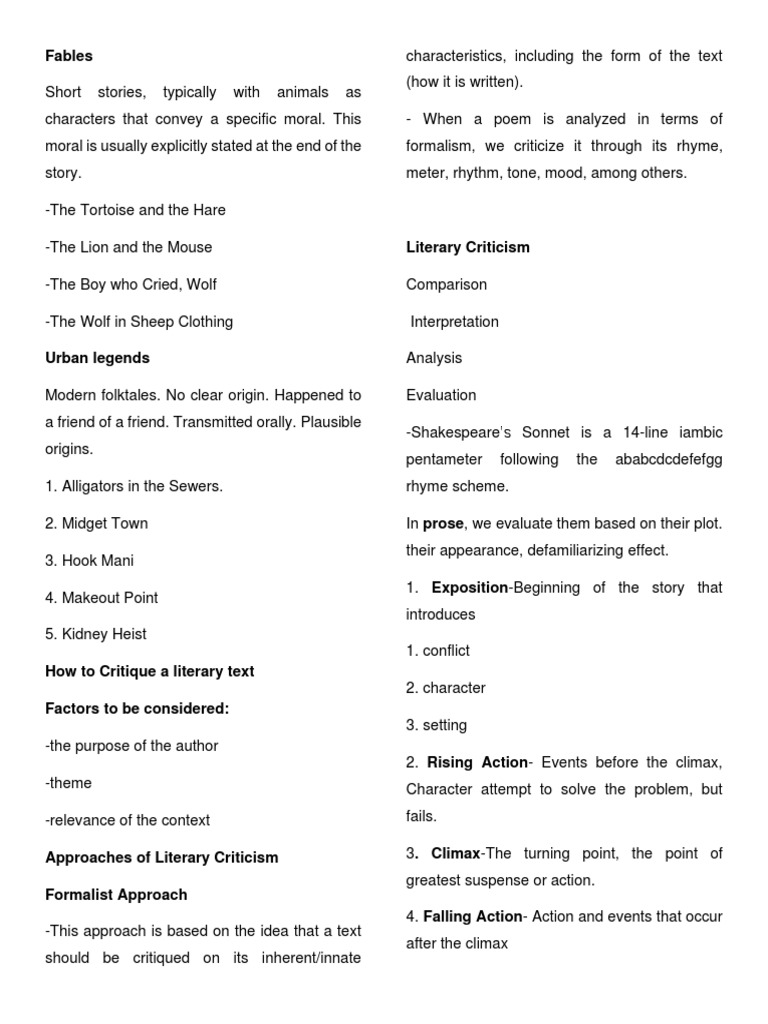 Literary Criticism Reviewer | PDF