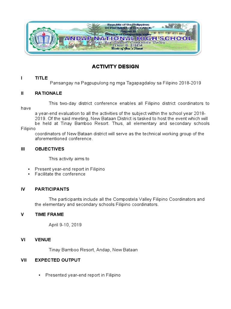 ACTIVITY DESIGN For FILIPINO DISTRICT CONFERENCE | PDF