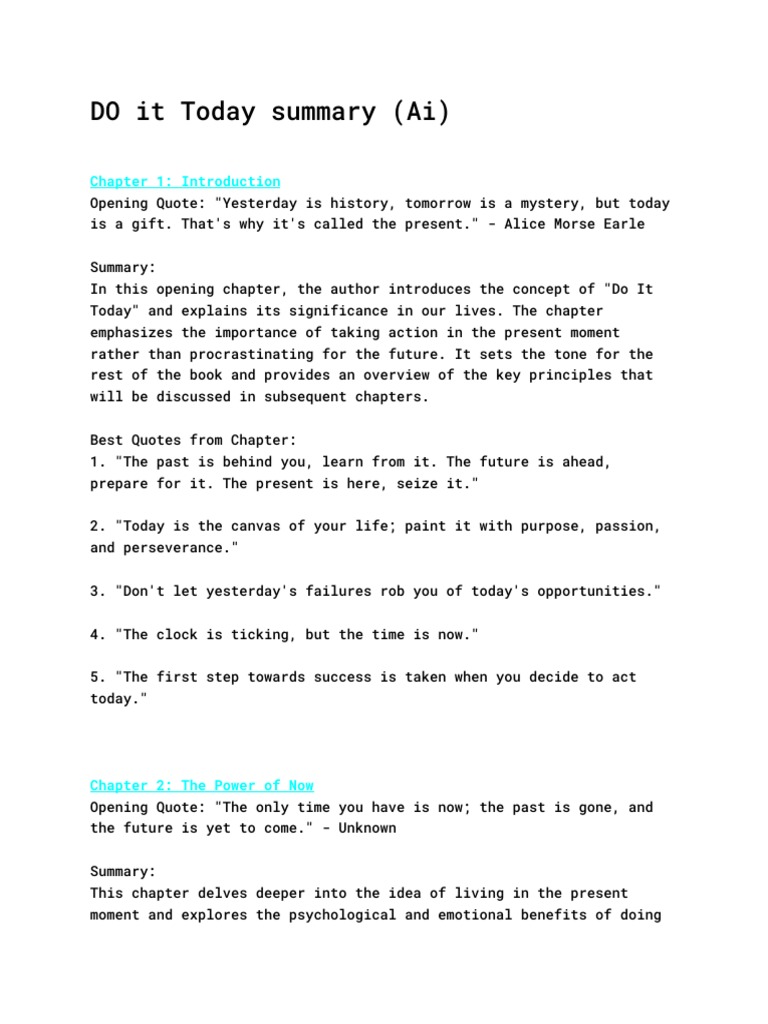 Do It Today: Key Principles Summary | PDF