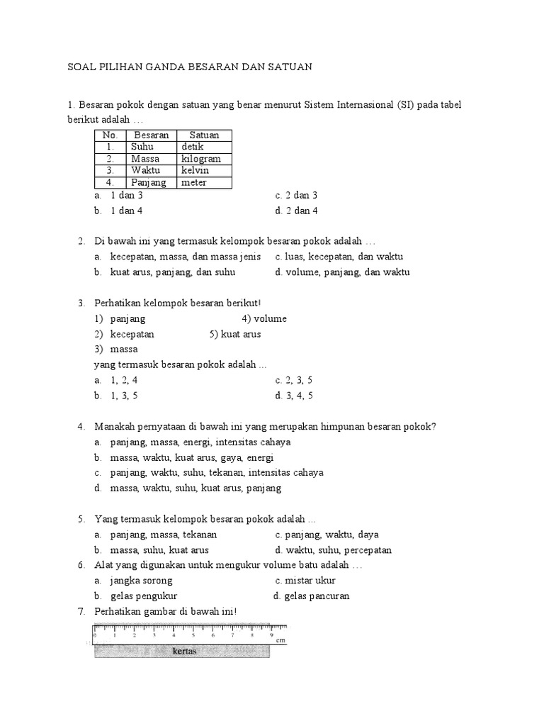 Soal Pilihan Ganda Besaran Dan Satuan | PDF