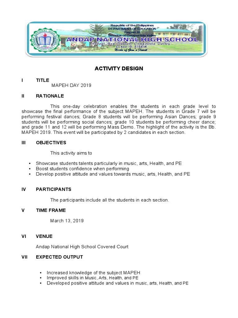 MAPEH Day 2019 Activity Design | PDF