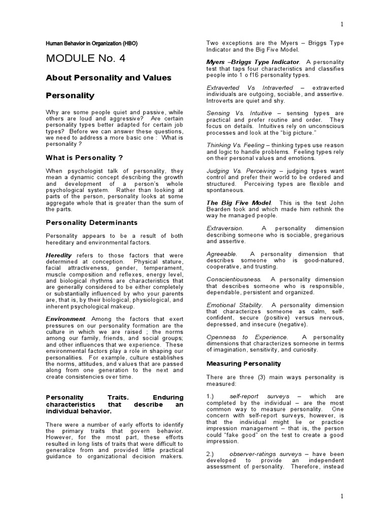 HBO Module No. 4 | PDF | Extraversion And Introversion | Social Psychology