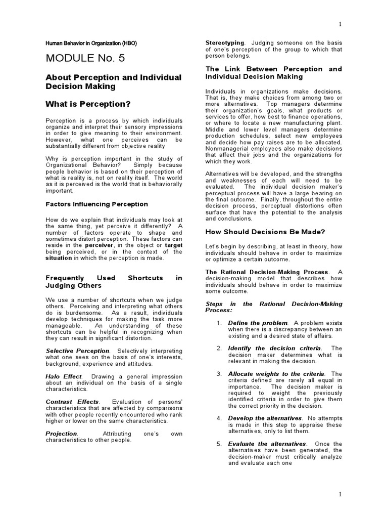 HBO Module No. 5 | PDF | Decision Making | Perception